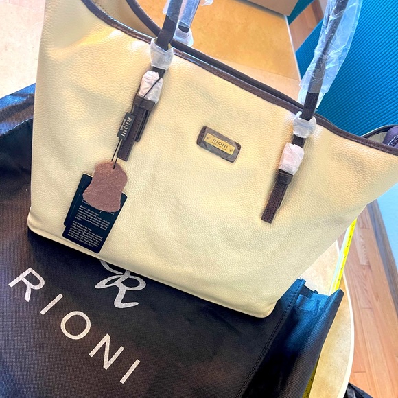 Rioni | Bags | Rioni Large Tote Cream Brown Leather Bag | Poshmark